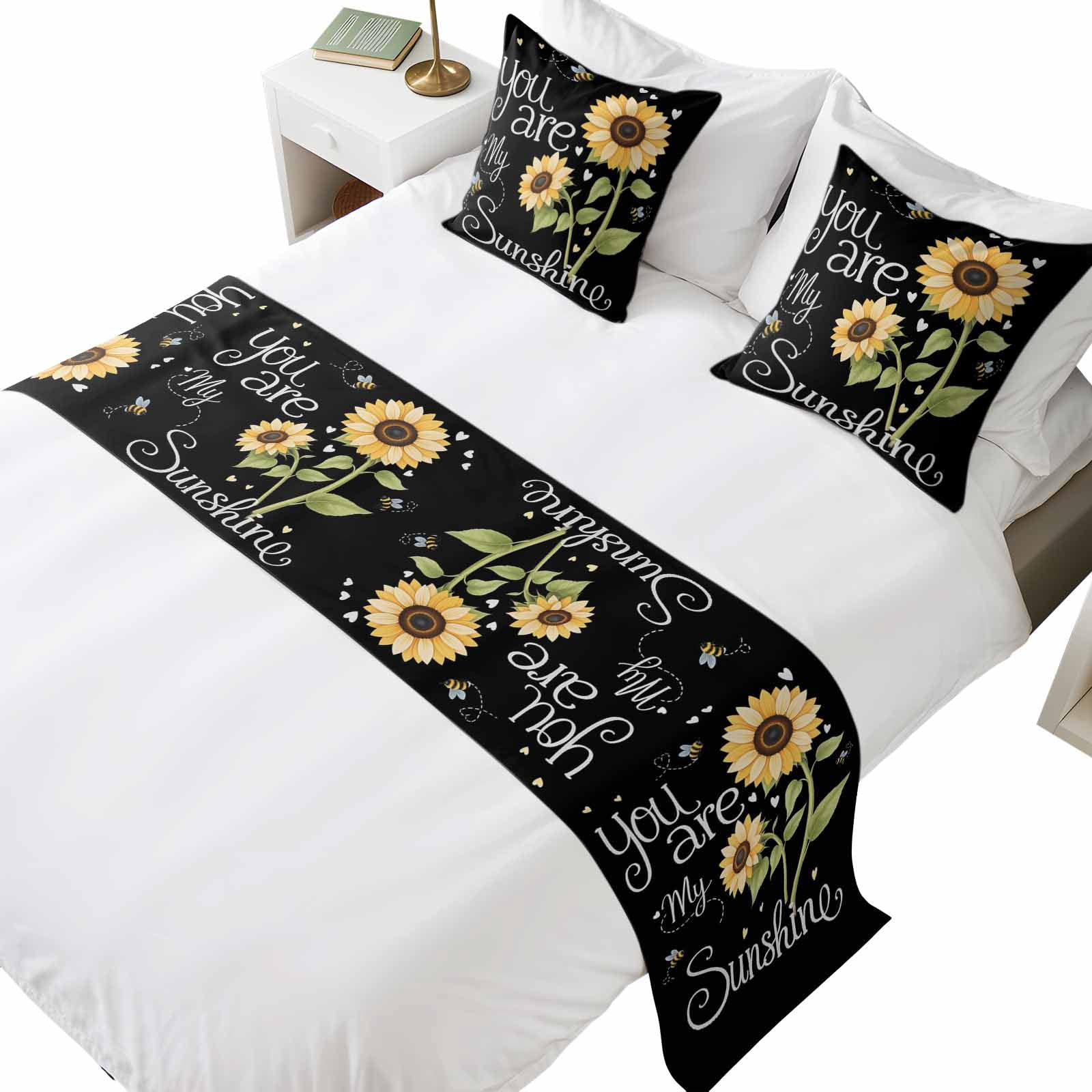 Bed Runner for Cal King Size Bed, You Are My Sunshine 3 Pcs Bedding ...