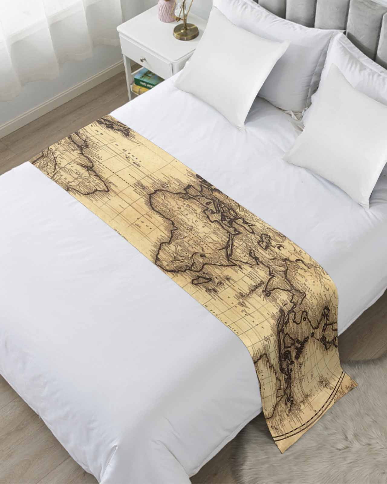 Bed Runner for Cal.King Size, Beige Map Decorative Scarf Throws for ...