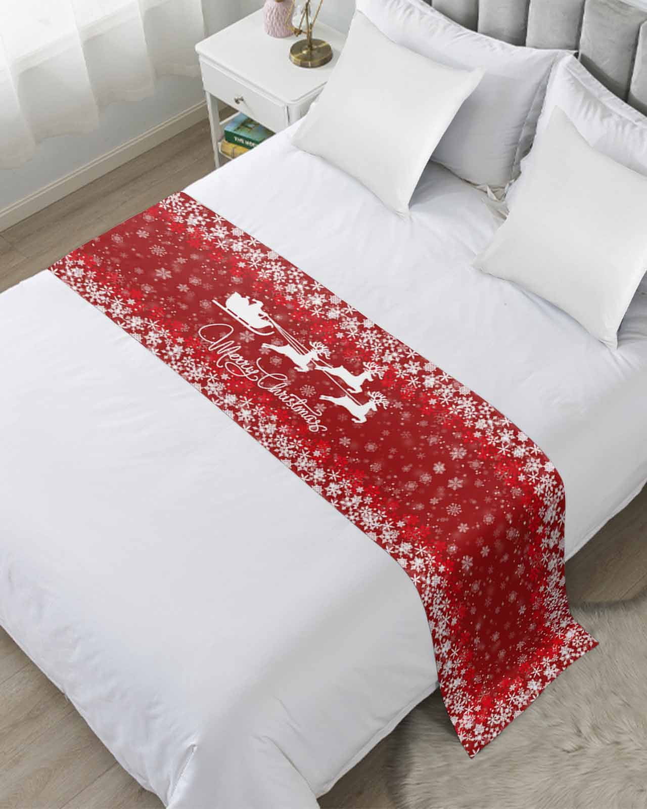 Bed Runner for Cal.King Size, Christmas Elk Decorative Scarf Throws for ...