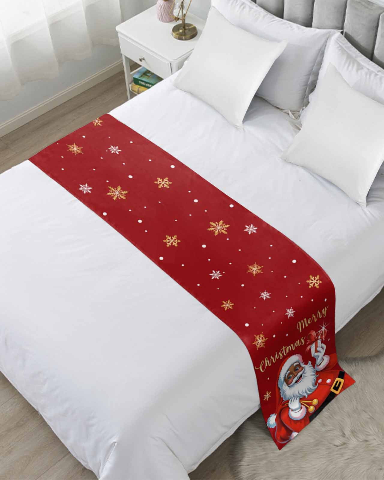 Bed Runner for Cal.King Size, Red Santa Christmas Decorative Scarf ...