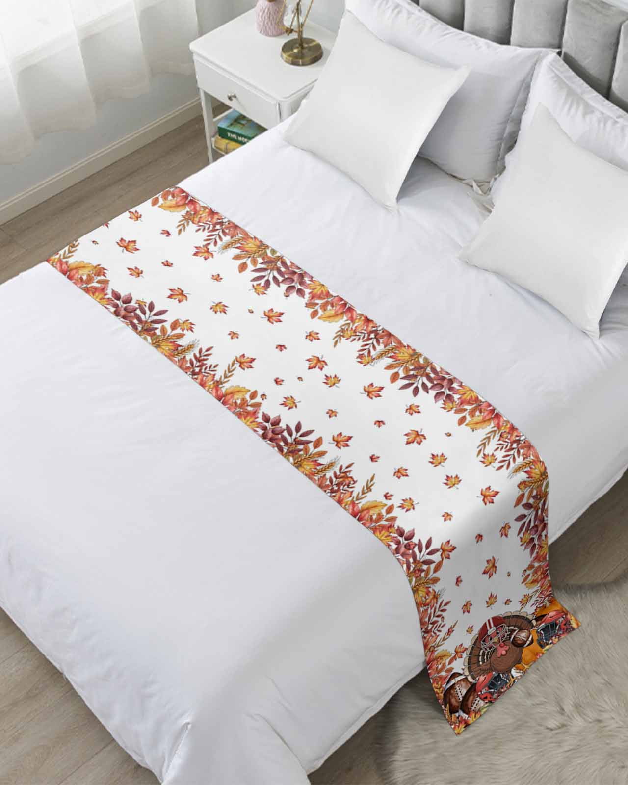 Bed Runner for Cal.King Size, Thanksgiving Turkey Decorative Scarf ...
