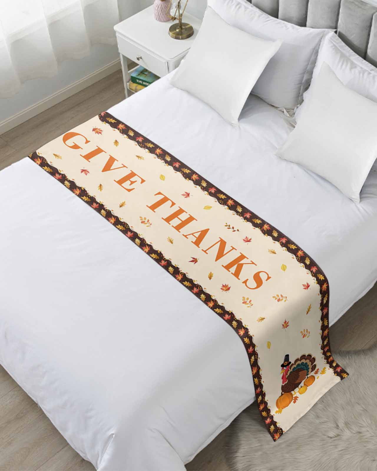 Bed Runner for Cal.King Size, Thanksgiving Turkey Decorative Scarf ...