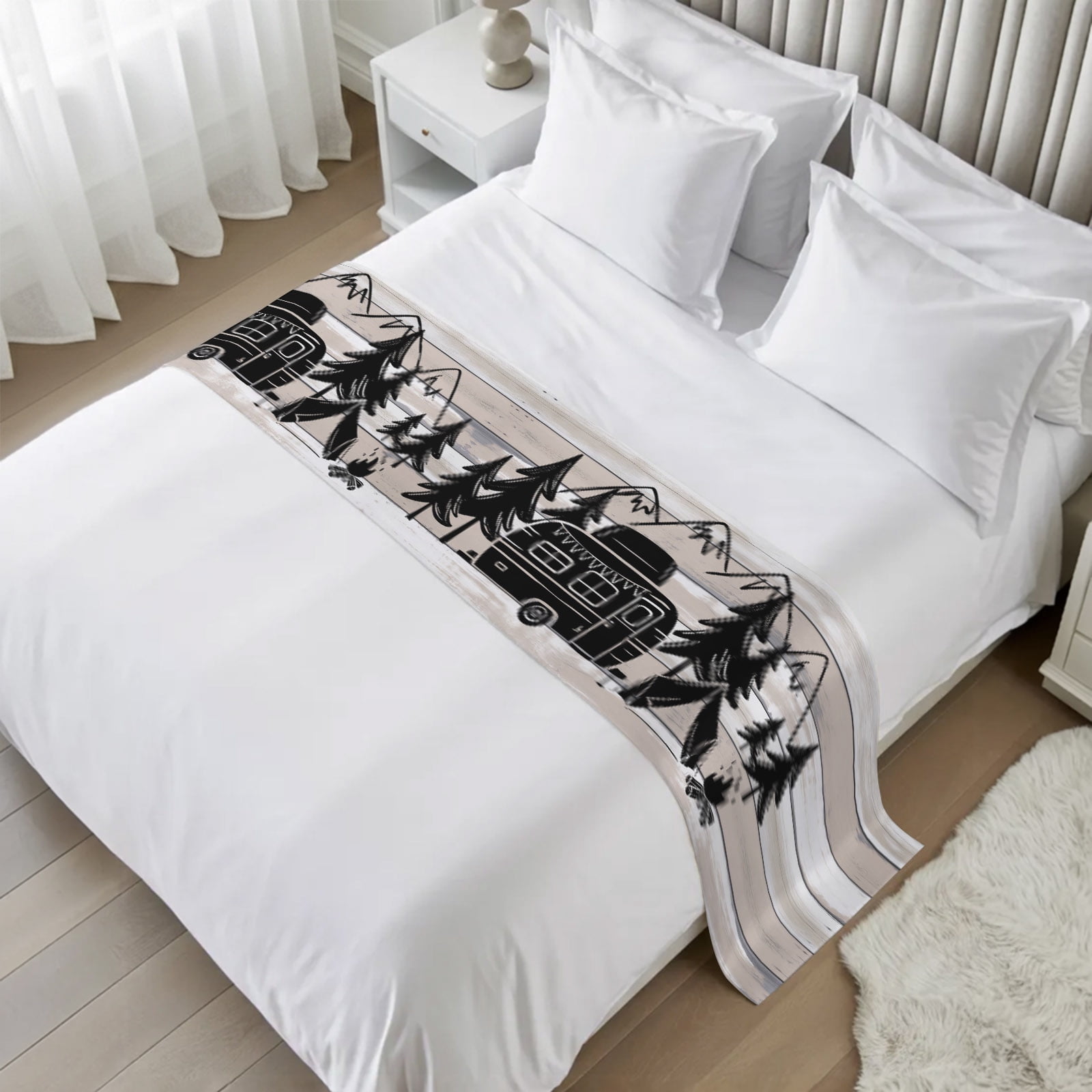 Bed Runner Camper Forest Bedding Scarves Soft Decorative Bed Flag Pine ...