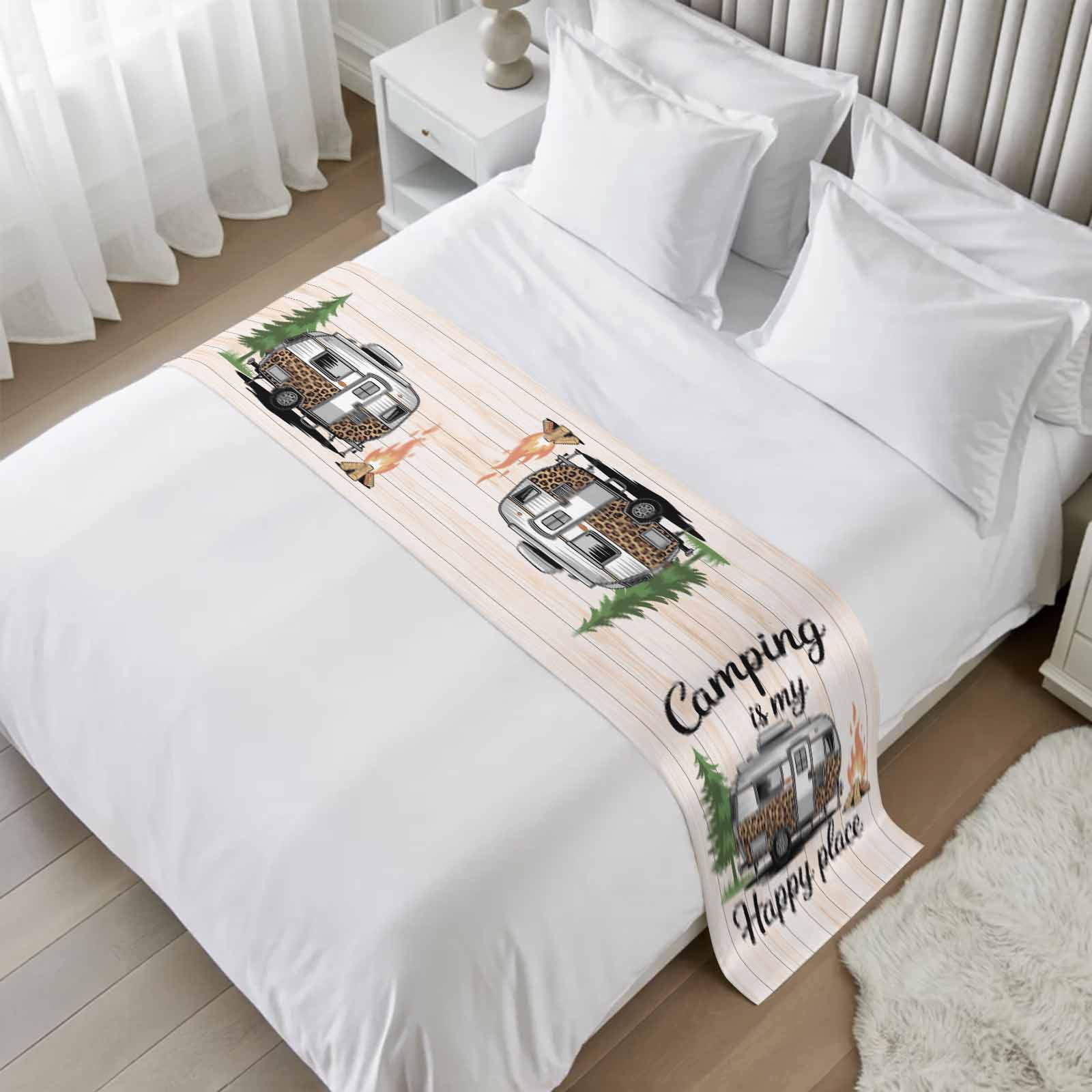 Bed Runner Camping Is My Happy Place Bedding Scarves Soft Decorative ...