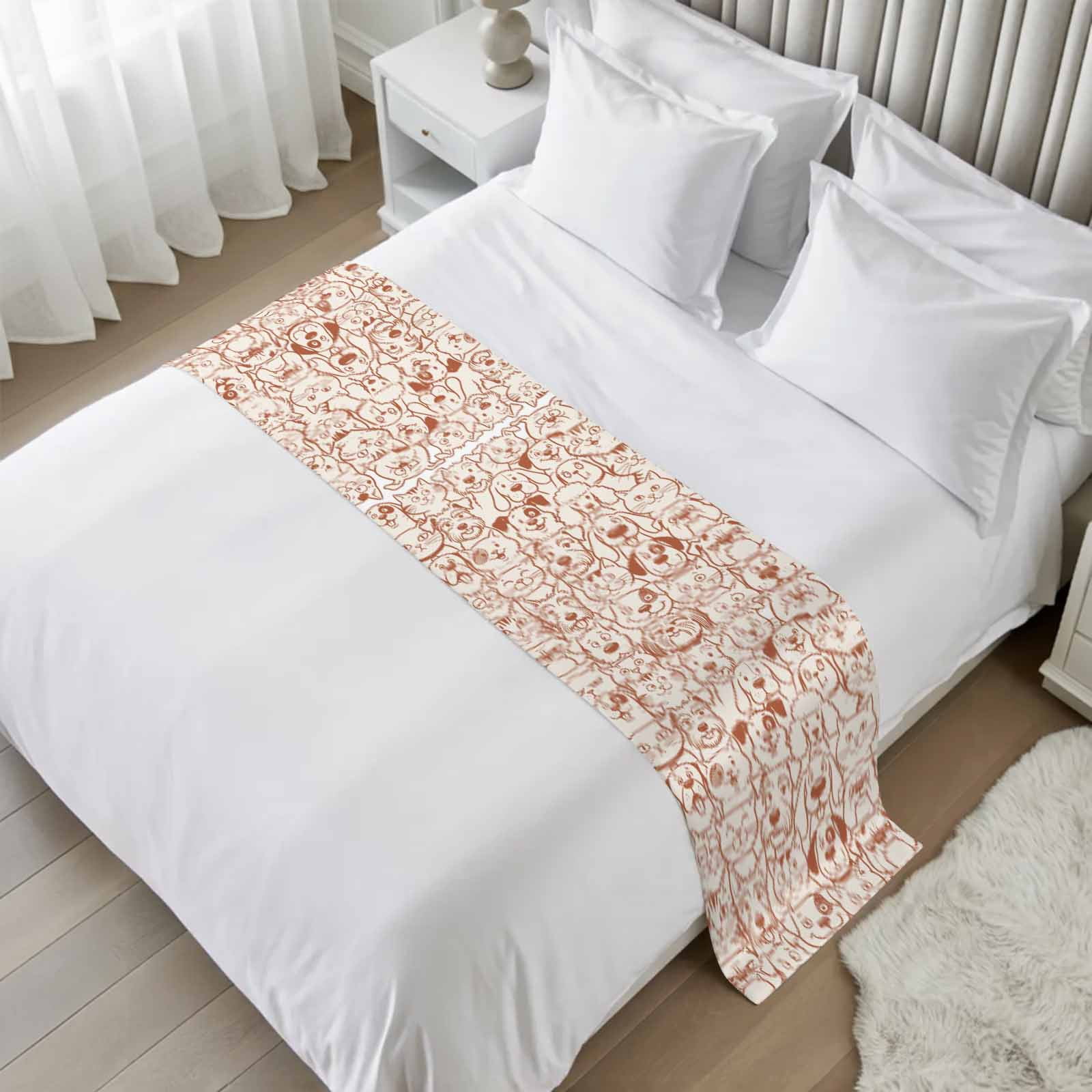 Bed Runner Cartoon Cat Dog Bedding Scarves Soft Decorative Bed Flag ...