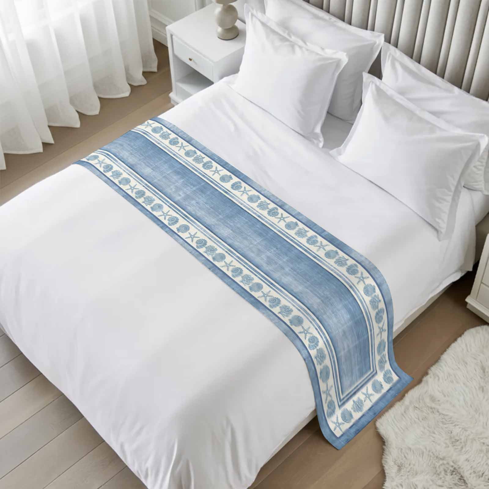 Bed Runner Coastal Marine Life Bedding Scarves Soft Decorative Bed Flag ...
