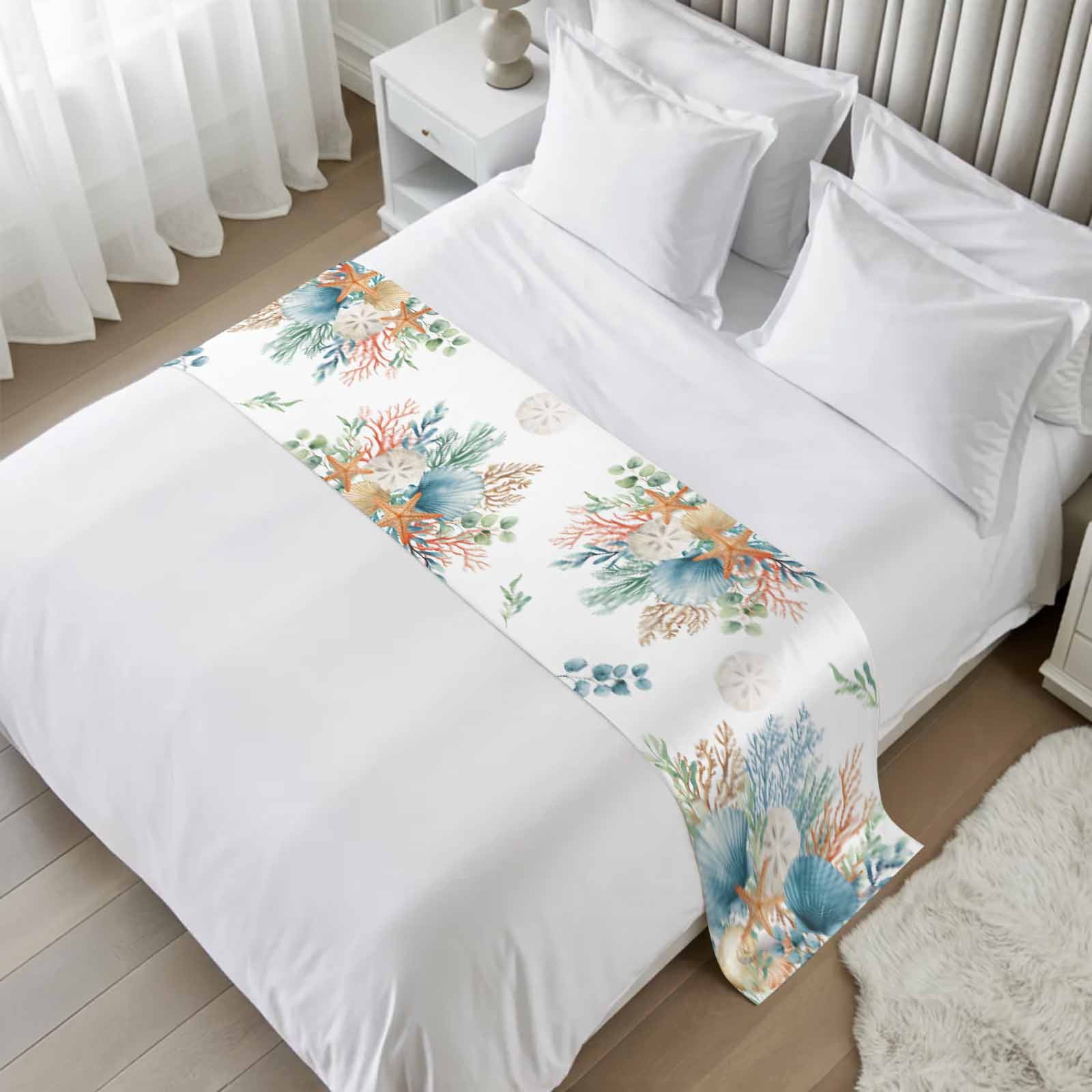 Bed Runner Coral Seagrass Bedding Scarves Soft Decorative Bed Flag ...