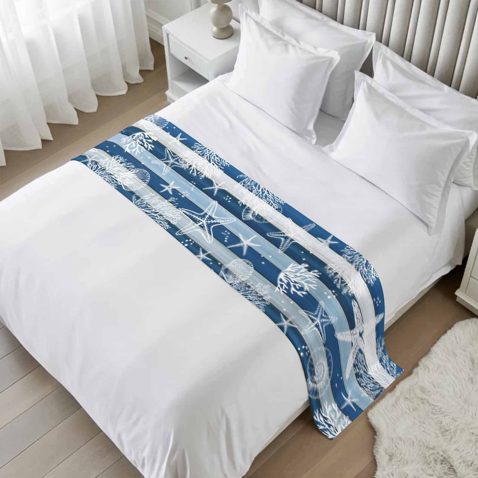 Bed Runner Coral Starfish Bedding Scarves Soft Decorative Bed Flag ...