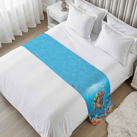 Bed Runner Diving Cat Bedding Scarves Soft Decorative Bed Flag Funny ...