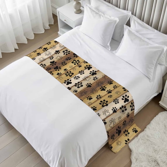 Bed Runner Dog Claw Paw Print Bedding Scarves Soft Decorative Bed Flag ...