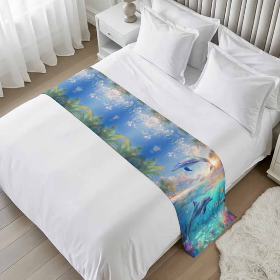 Bed Runner Dolphin Bedding Scarves Soft Decorative Bed Flag Ocean ...