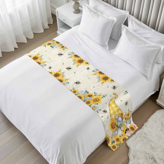 Bed Runner Ellow Sunflower Gnome Bedding Scarves Soft Decorative Bed ...