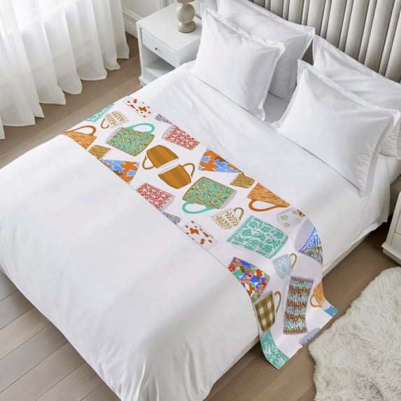 Bed Runner Floral Ceramic Mugs Bedding Scarves Soft Decorative Bed Flag ...