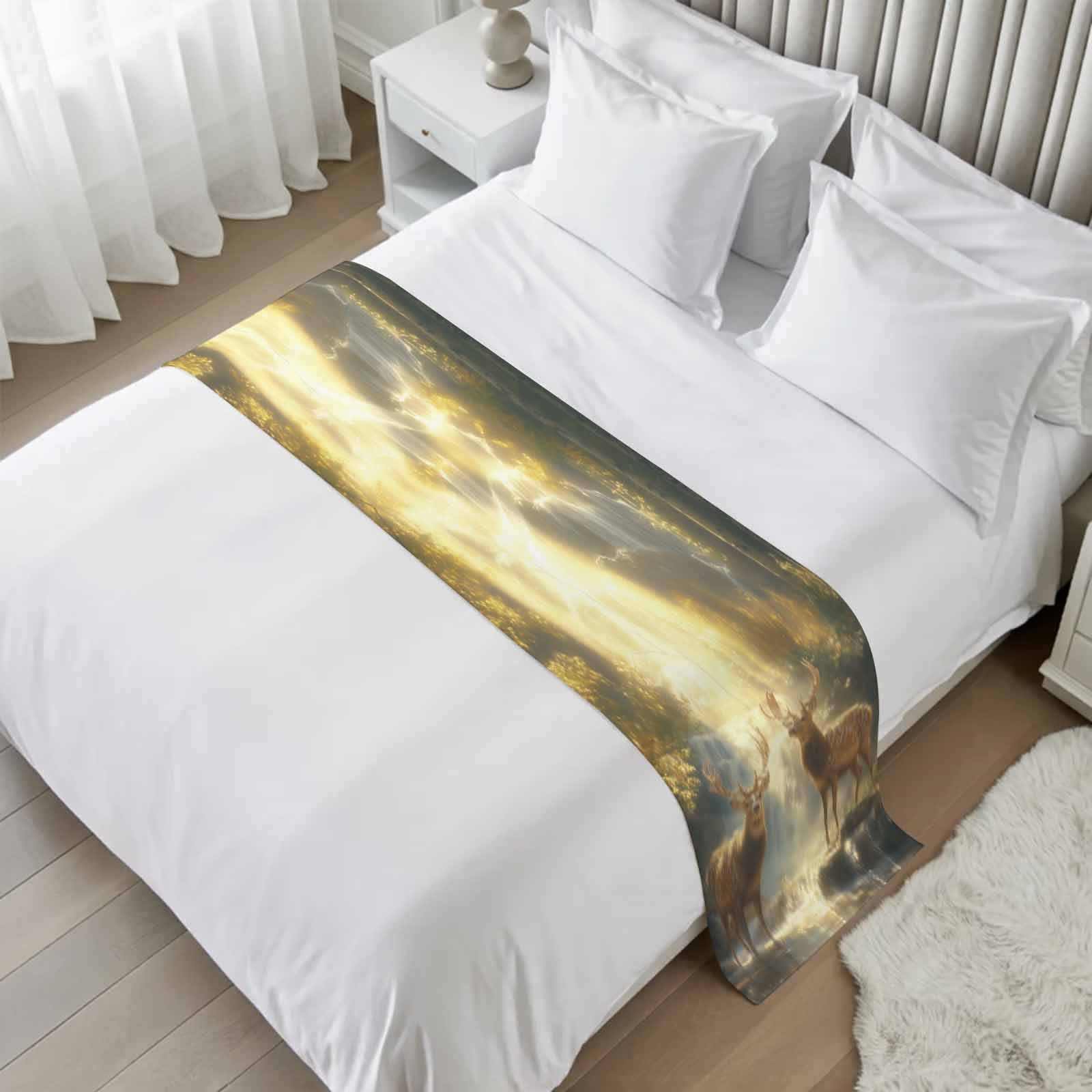Bed Runner Forest Deer Bedding Scarves Soft Decorative Bed Flag Fantasy ...