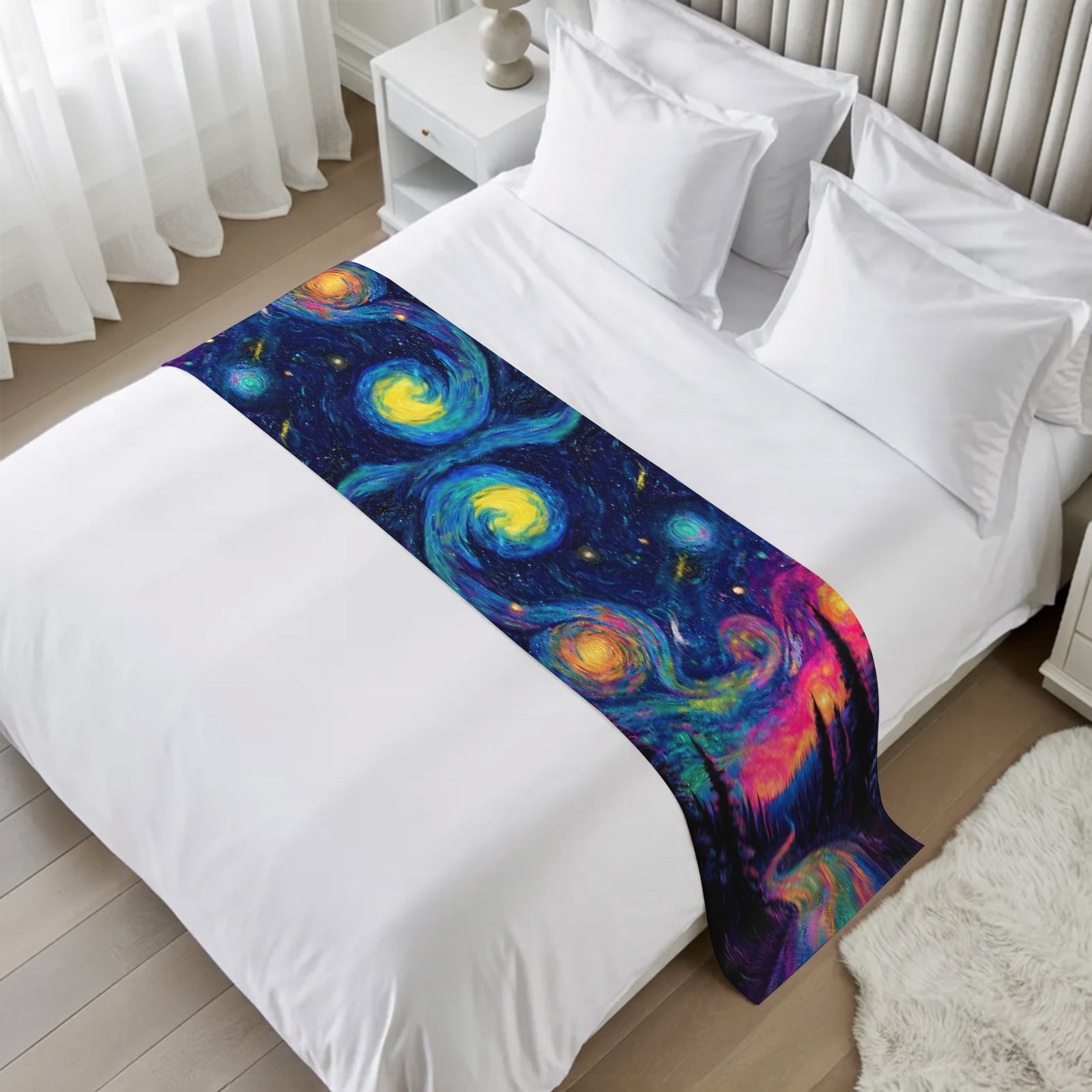 Bed Runner Forest Path Swirling Sky Bedding Scarves Soft Decorative Bed ...