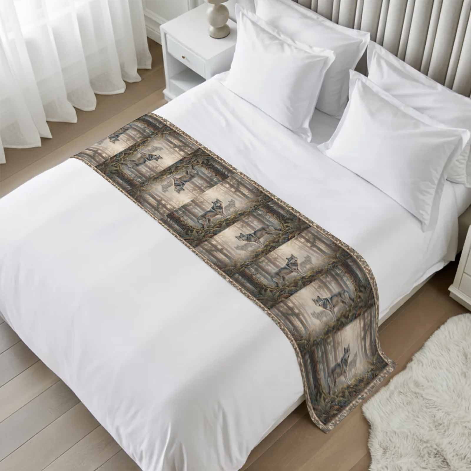 Bed Runner Forest Wolf Bedding Scarves Soft Decorative Bed Flag Animal ...