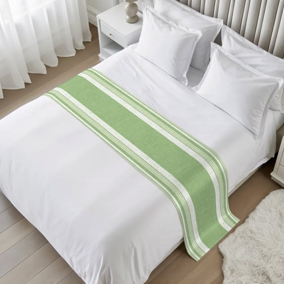 Bed Runner Fruit Green Linen Stripes Bedding Scarves Soft Decorative ...