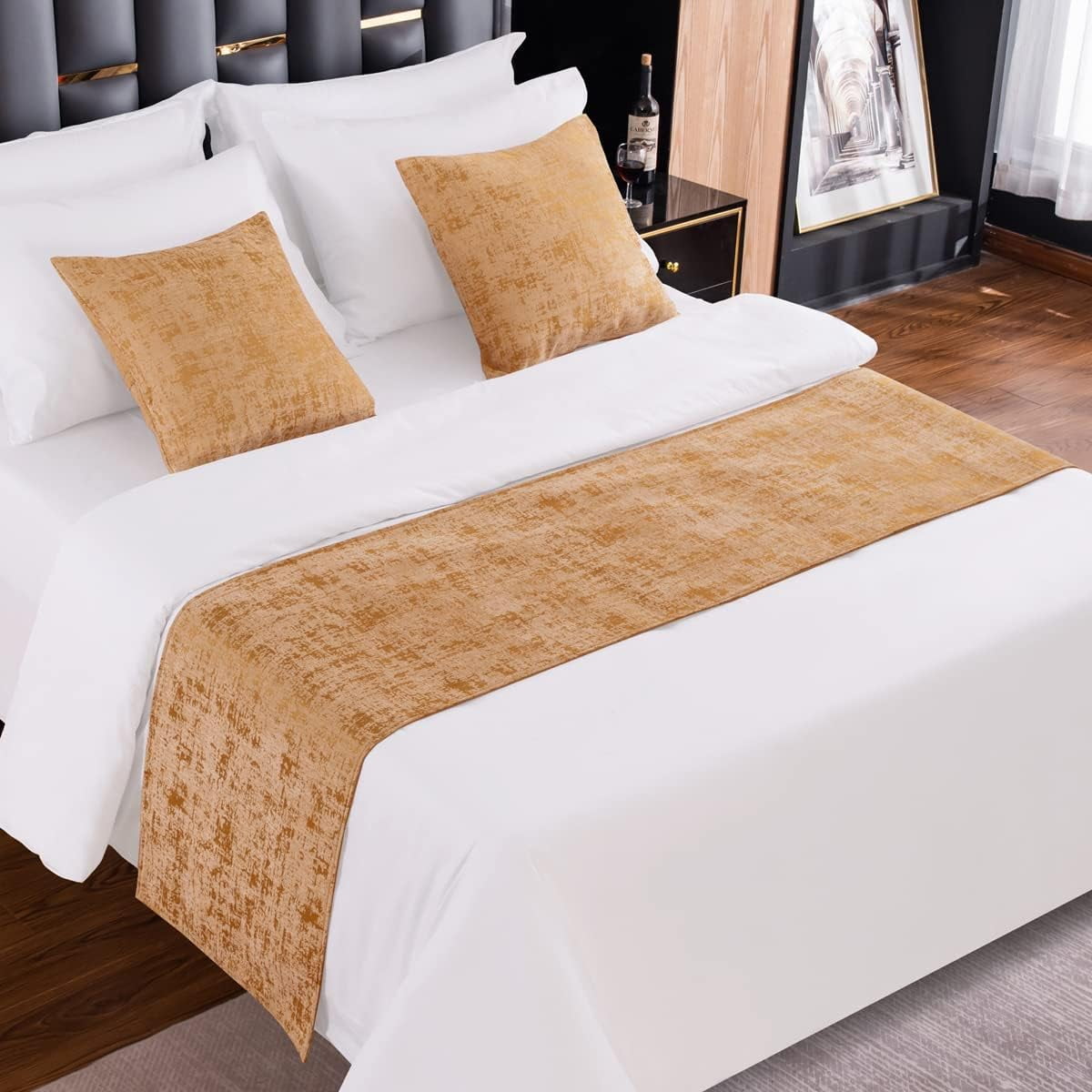 Bed Runner Gold, Chenille Soft No Fading Modern Bed Scarf - Walmart.com