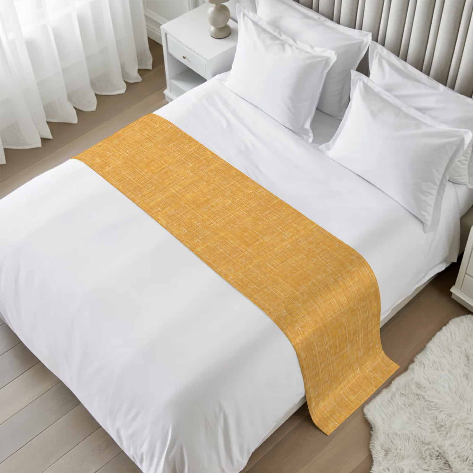 Bed Runner Gold Linen Fabric Bedding Scarves Soft Decorative Bed Flag ...
