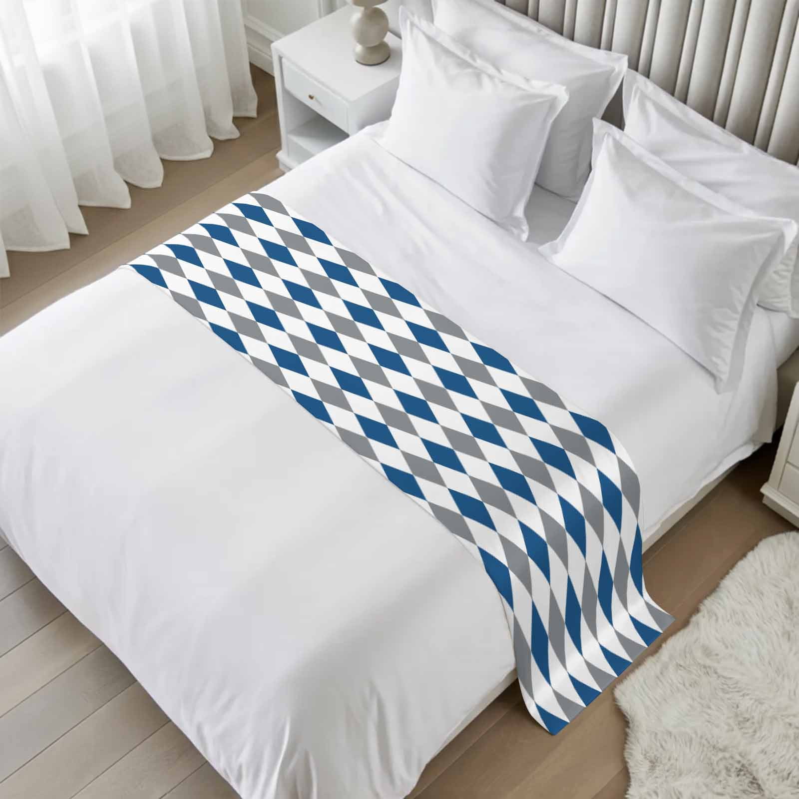 Bed Runner Gray Blue Plaid Bedding Scarves Soft Decorative Bed Flag ...