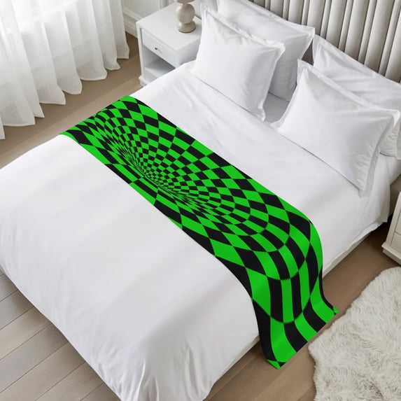 Bed Runner Green Black Checker Bedding Scarves Soft Decorative Bed Flag ...
