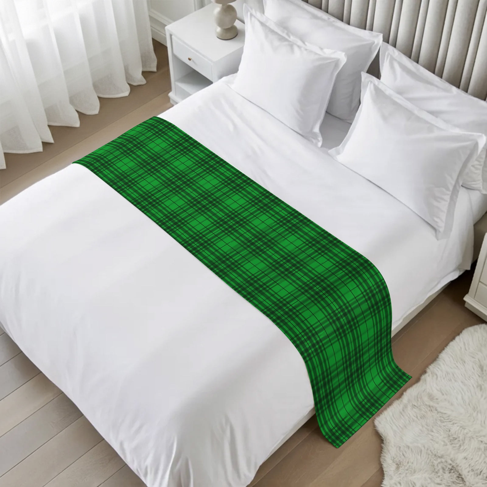 Bed Runner Green Buffalo Checked Plaid Bedding Scarves Soft Decorative ...