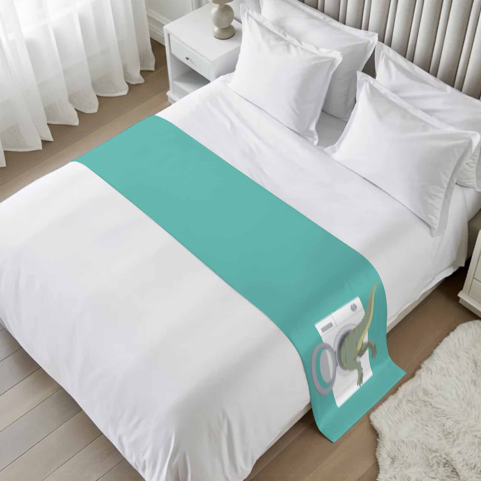 Bed Runner Green Dinosaur into Washer Bedding Scarves Soft Decorative ...
