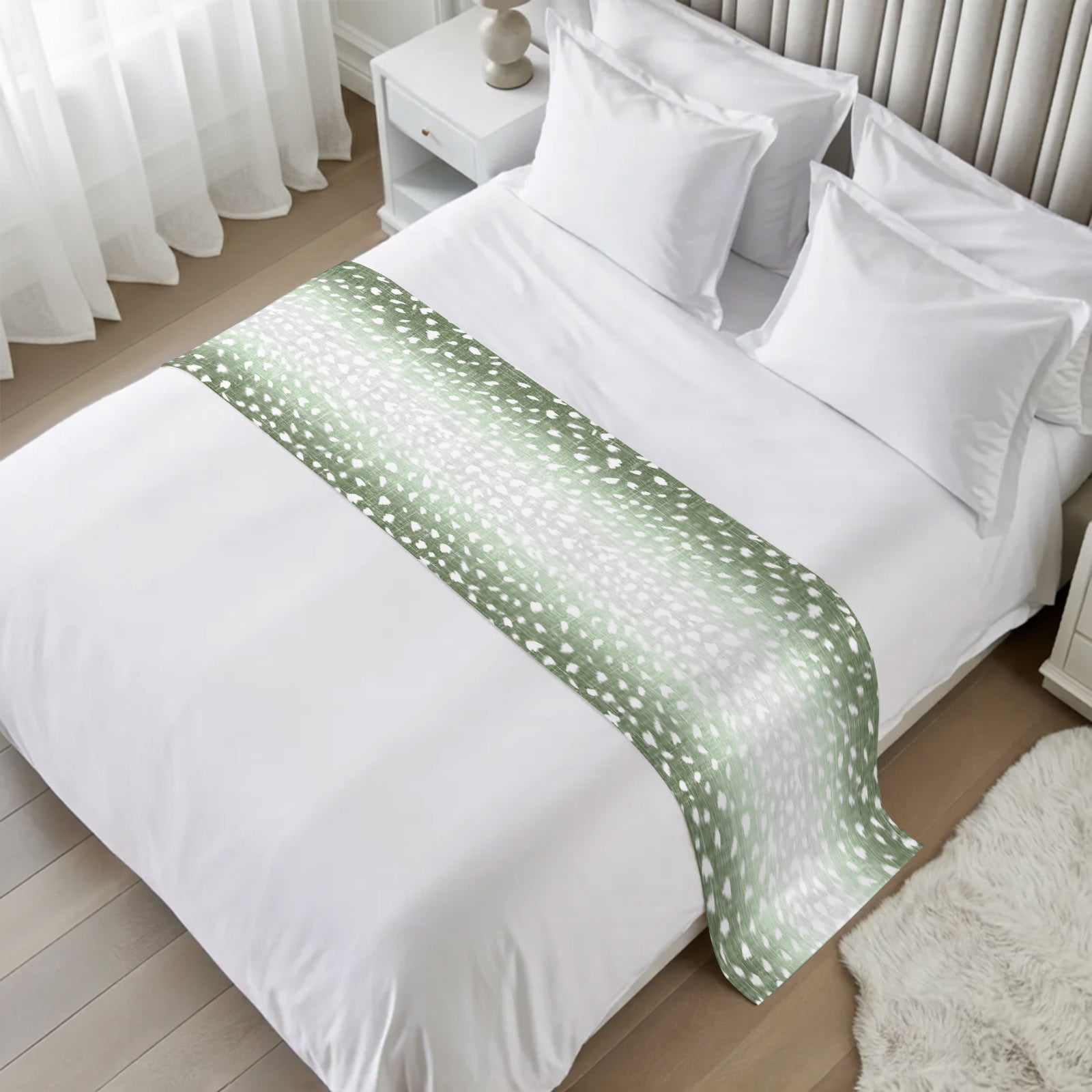 Bed Runner Green Dots Linen Bedding Scarves Soft Decorative Bed Flag ...