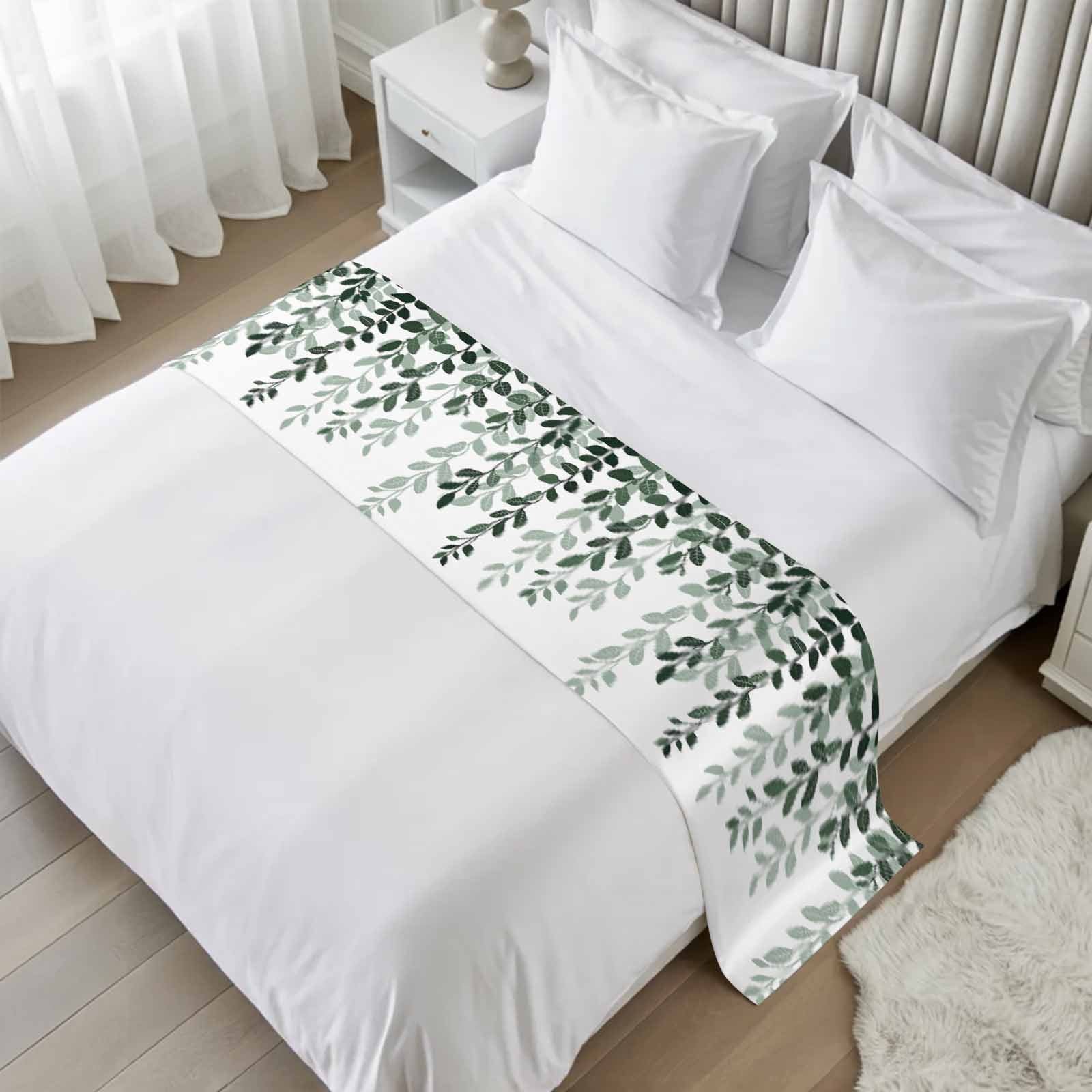Bed Runner Green Eucalyptus Leaves Bedding Scarves Soft Decorative Bed ...