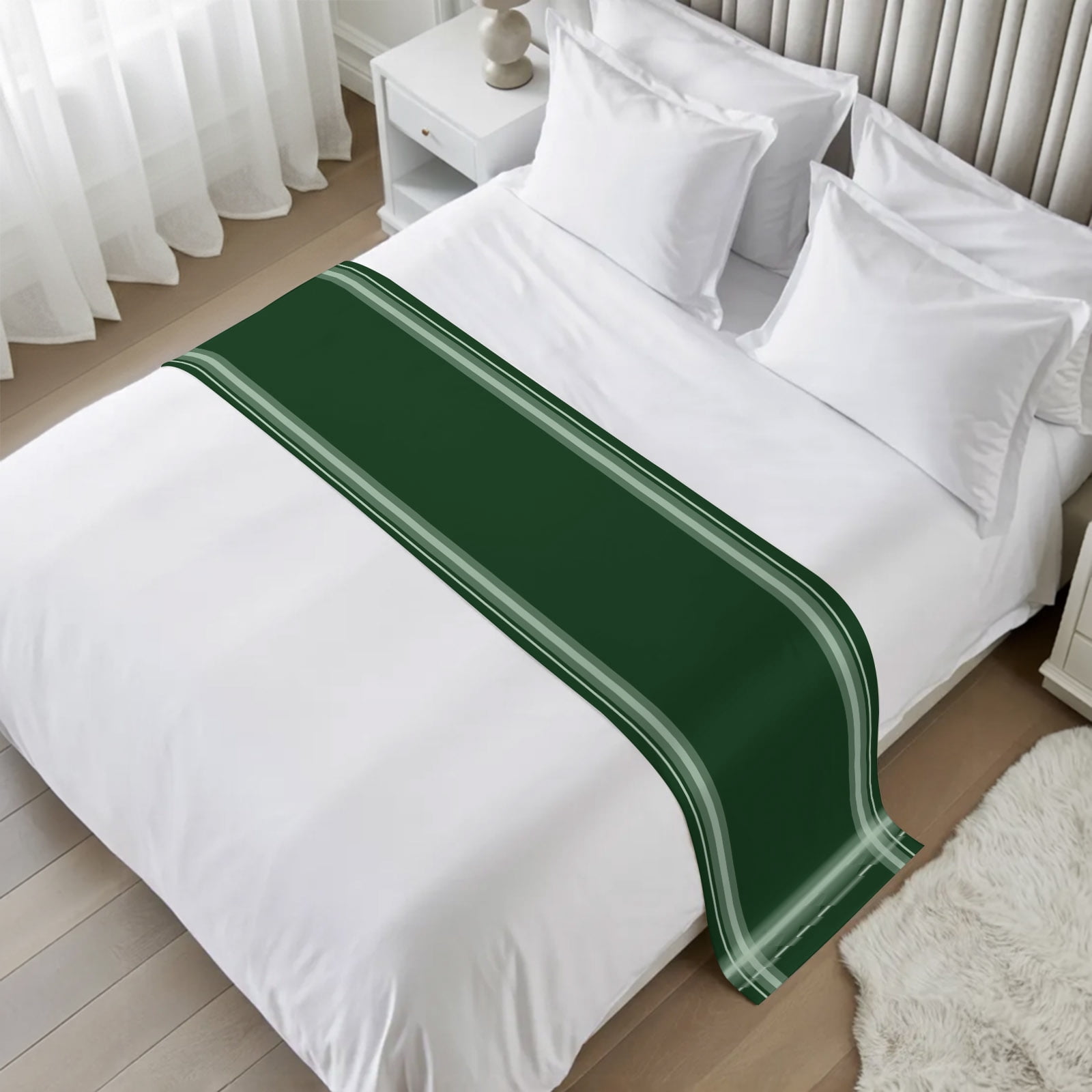Bed Runner Green Grid Bedding Scarves Soft Decorative Bed Flag Solid ...
