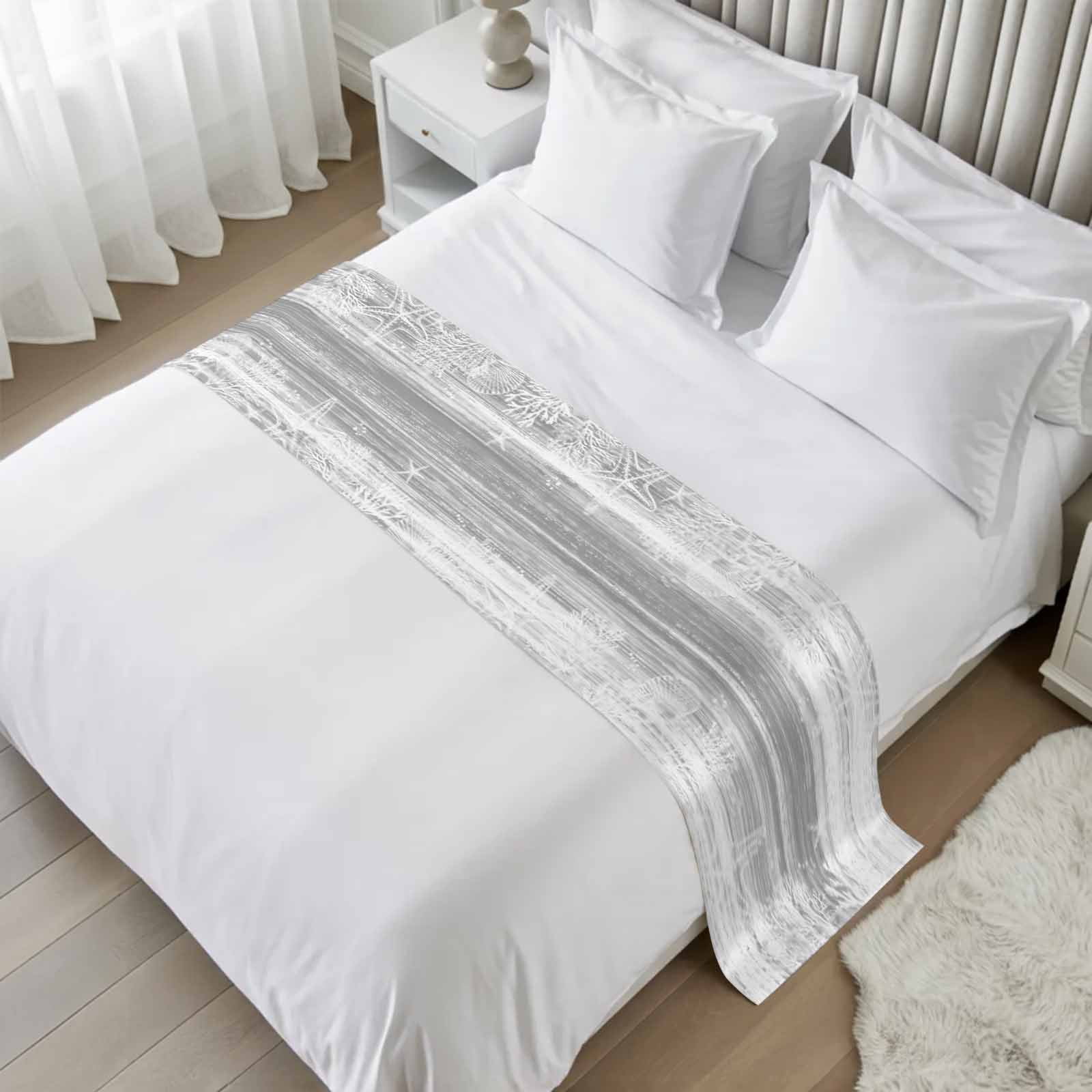 Bed Runner Grey Coral Starfish Bedding Scarves Soft Decorative Bed Flag ...