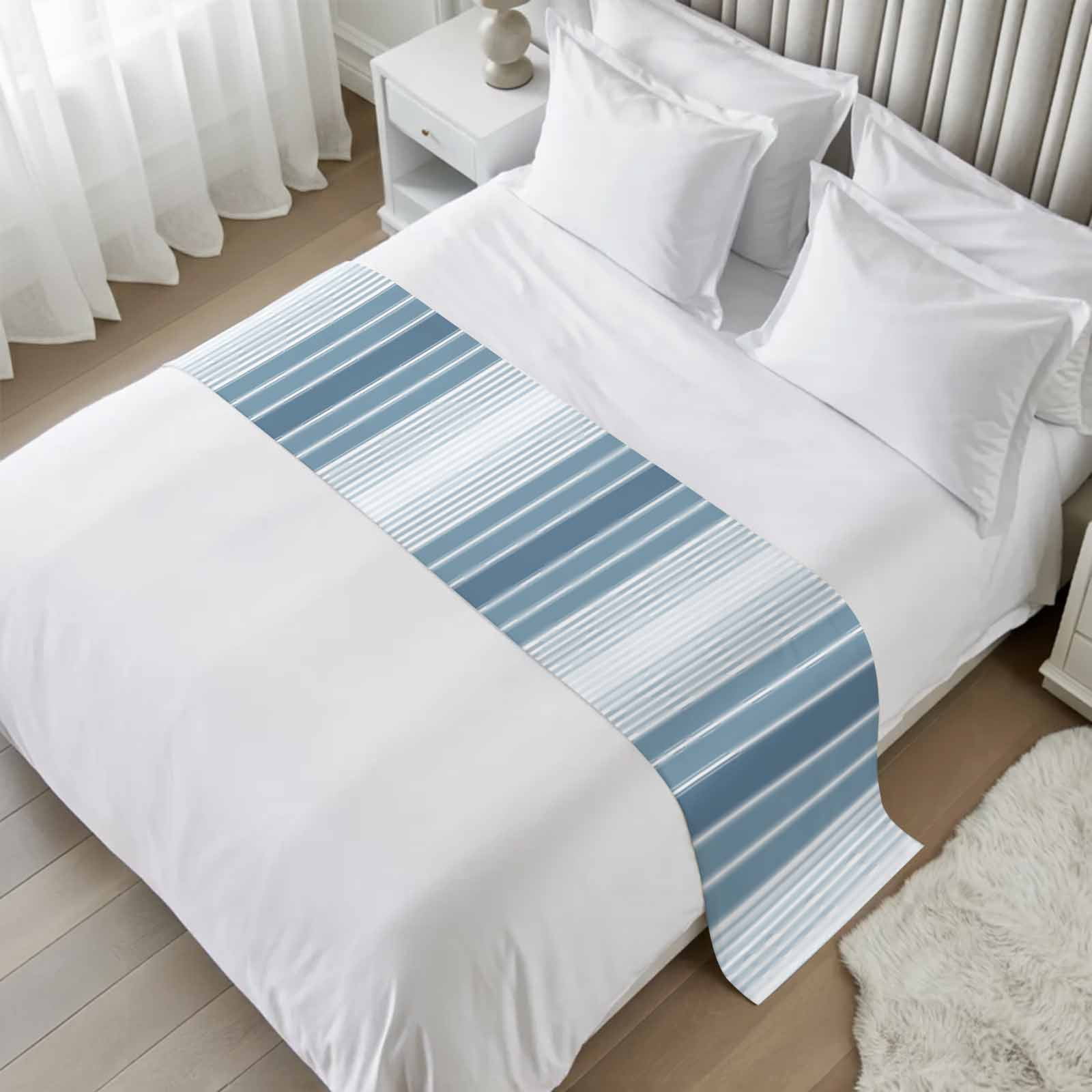 Bed Runner Haze Blue Striped Bedding Scarves Soft Decorative Bed Flag ...