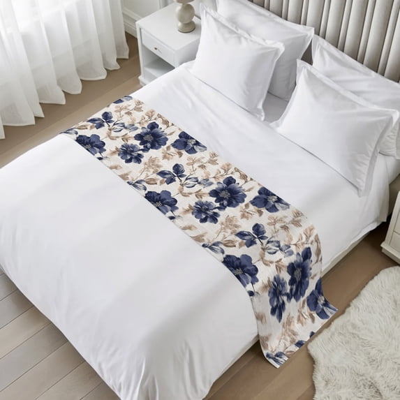 Bed Runner Indigo Rose Bloom Bedding Scarves Soft Decorative Bed Flag ...