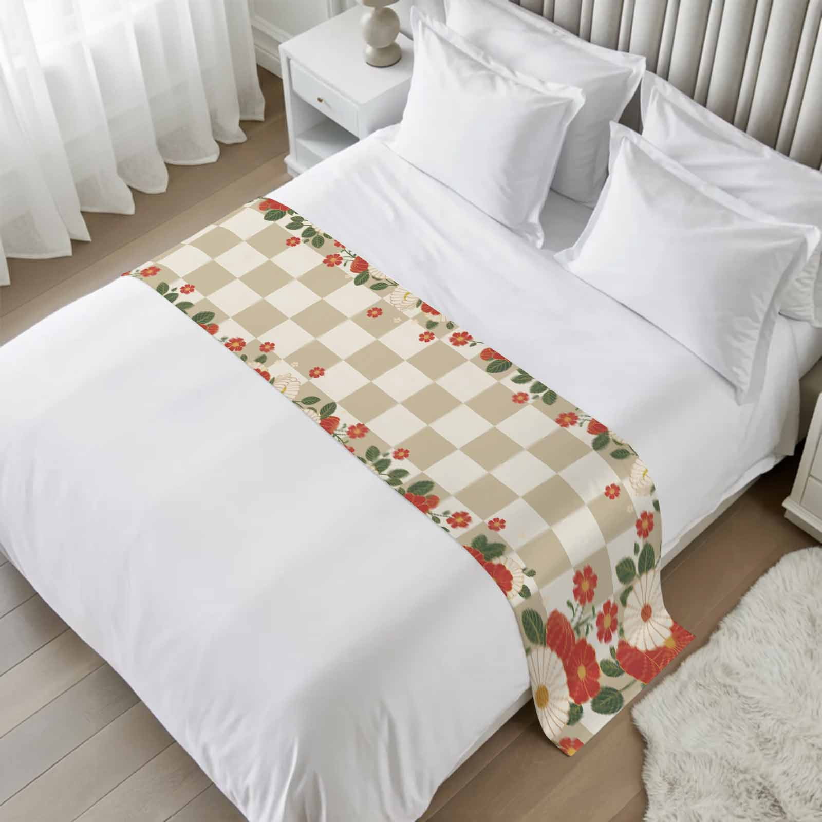 Bed Runner Japanese Style Flowers Bedding Scarves Soft Decorative Bed ...