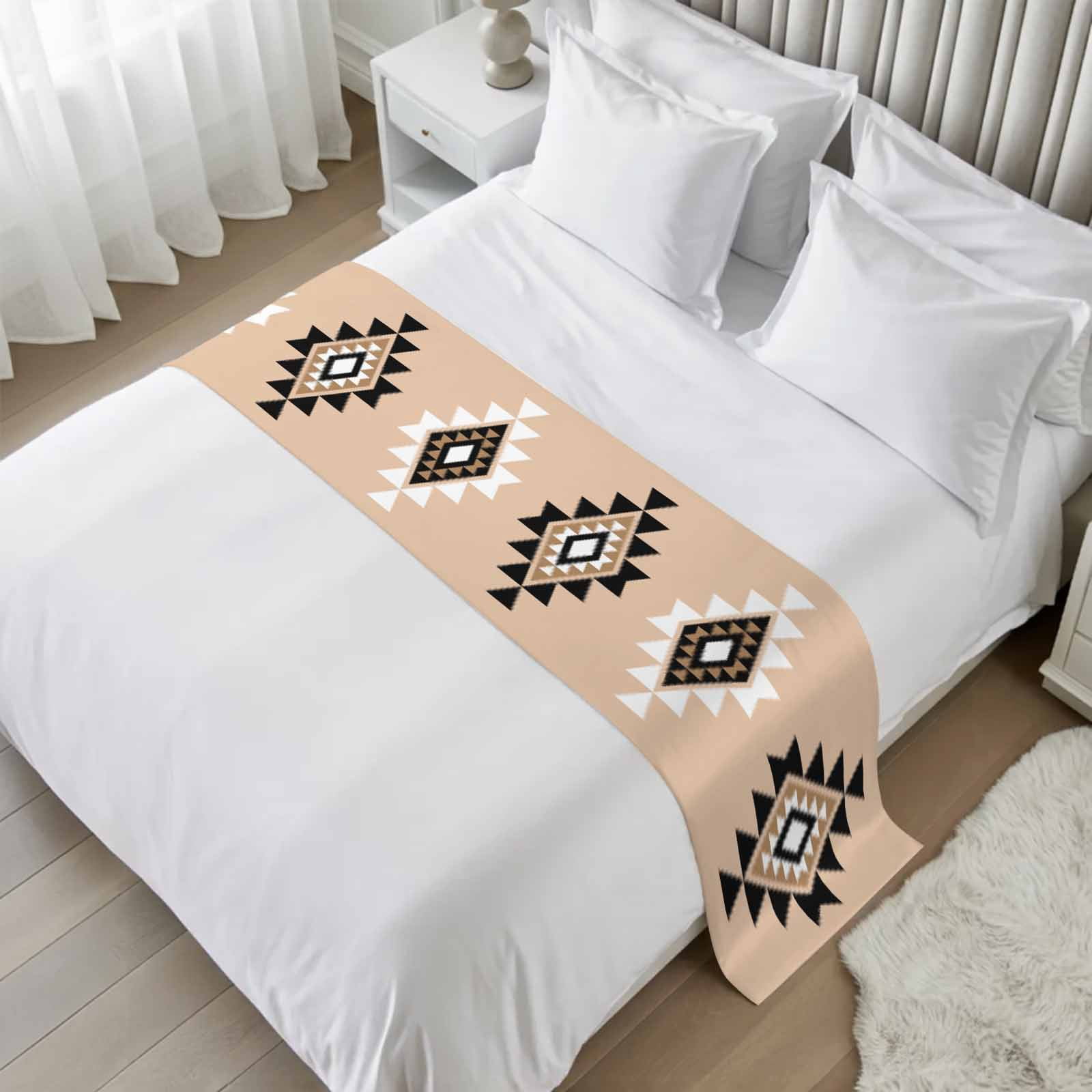 Bed Runner Khaki Aztec Bedding Scarves Soft Decorative Bed Flag Boho ...