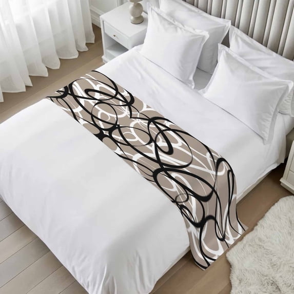 Bed Runner Khaki Black Circle Lines Bedding Scarves Soft Decorative Bed ...