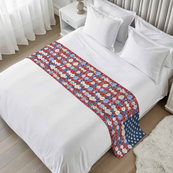 Bed Runner for King Size, American Flag Floral Decorative Scarf Throws ...