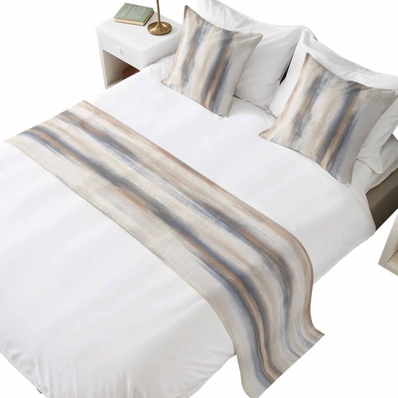 Bed Runner for King Size Bed, Beige Gray 3 Pcs Bedding Runner Set - 1 ...