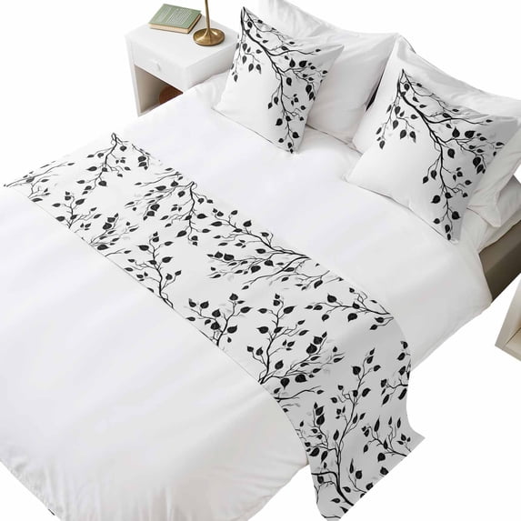 Bed Runner for King Size Bed, Black Botanical 3 Pcs Bedding Runner Set ...