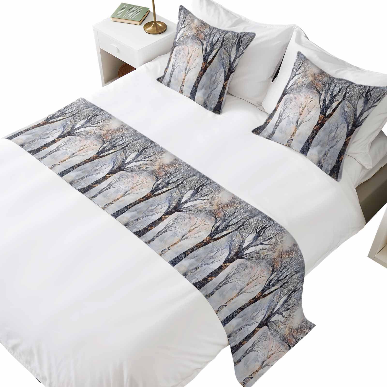 Bed Runner for King Size Bed, Black Grey Tree 3 Pcs Bedding Runner Set ...