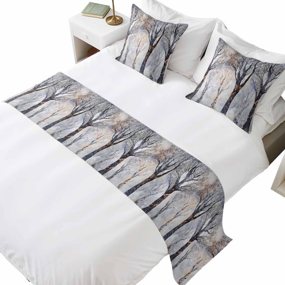 Bed Runner for King Size Bed, Black Grey Tree 3 Pcs Bedding Runner Set ...