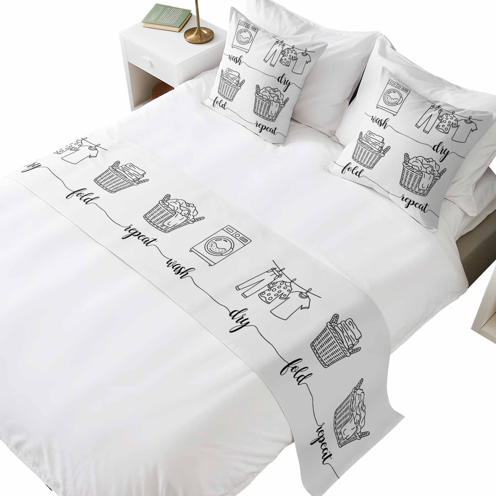 Bed Runner for King Size Bed, Black White 3 Pcs Bedding Runner Set - 1 ...