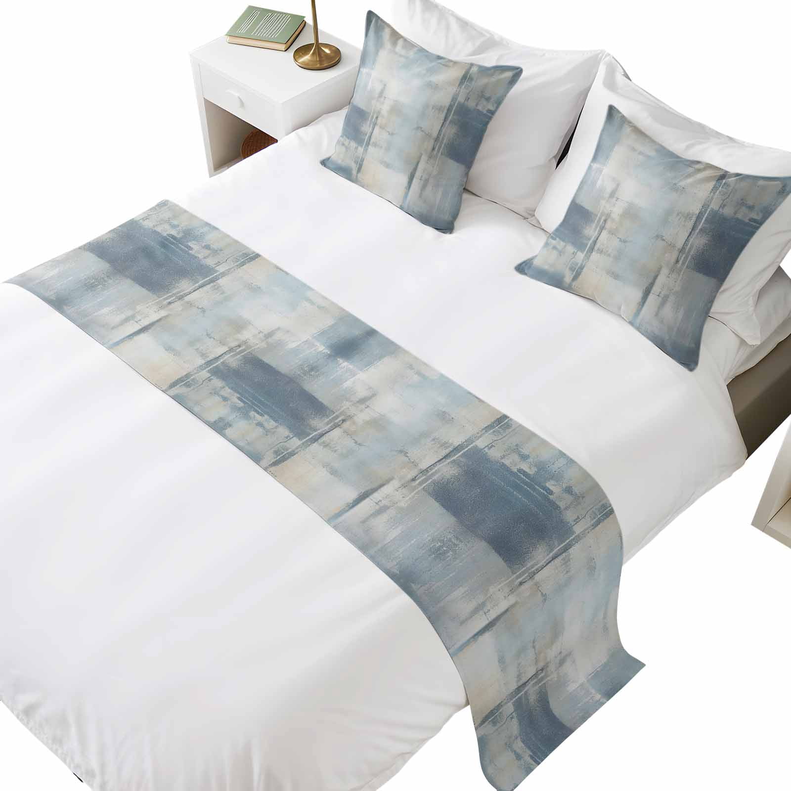 Bed Runner for King Size Bed, Blue Beige 3 Pcs Bedding Runner Set - 1 ...