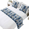 Bed Runner for King Size Bed, Blue Gold Feather 3 Pcs Bedding Runner ...
