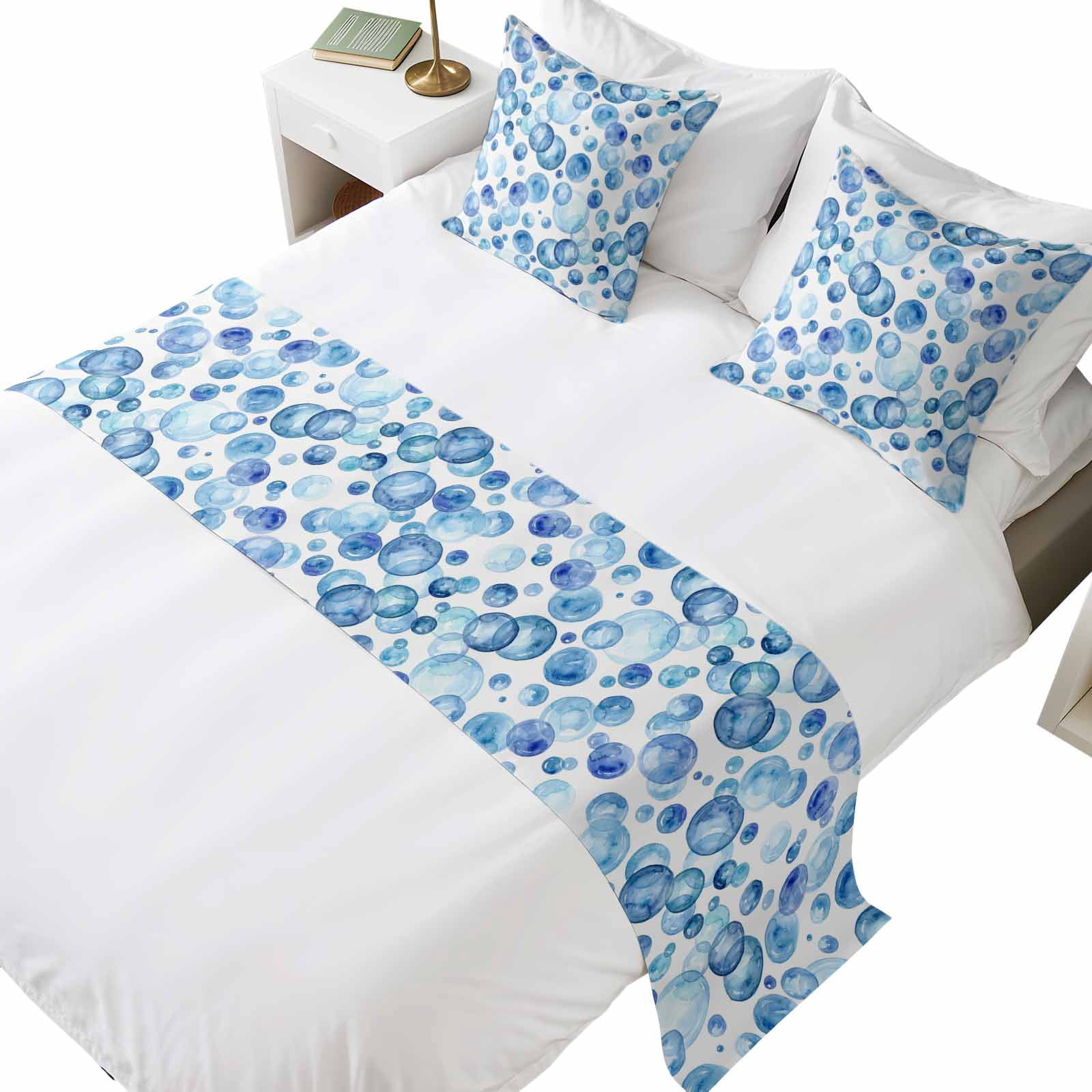 Bed Runner for King Size Bed, Blue Ocean Bubble Decorative Beds Runners ...