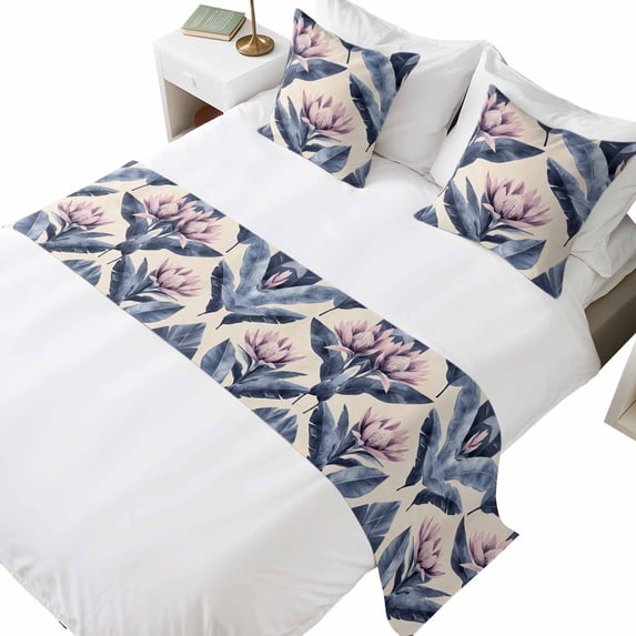 Bed Runner for King Size Bed, Blue Pink Purple Floral 3 Pcs Bedding ...
