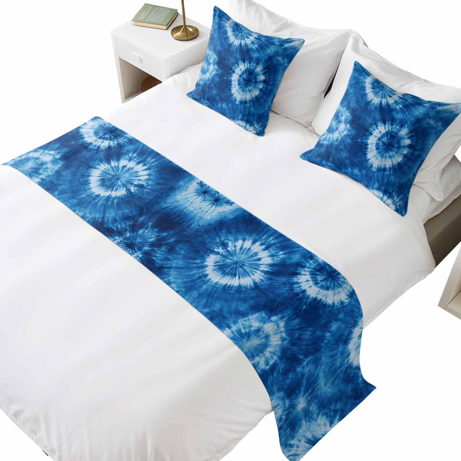 Bed Runner for King Size Bed, Blue Tie Dye 3 Pcs Bedding Runner Set - 1 ...