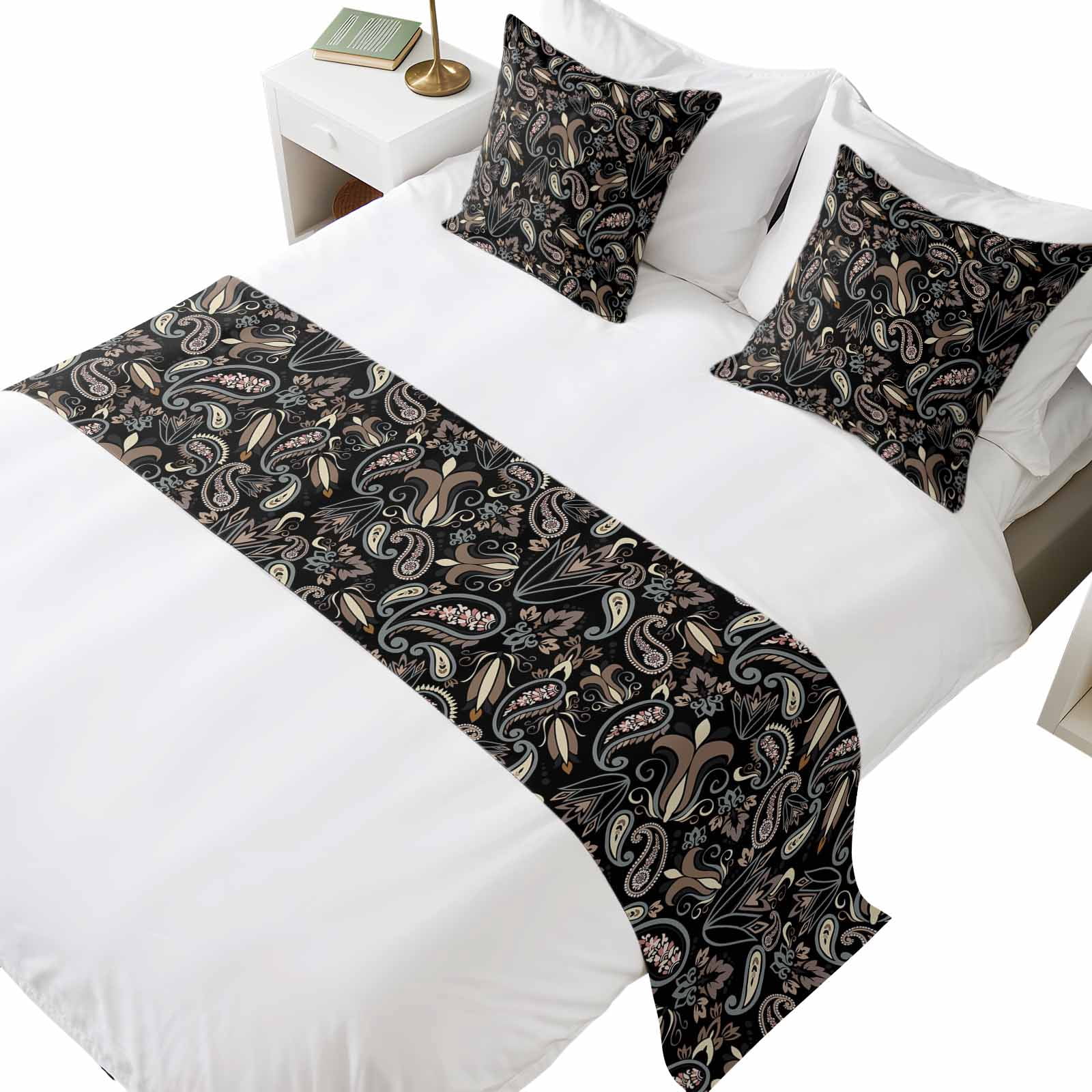 Bed Runner for King Size Bed, Boho Black Floral 3 Pcs Bedding Runner ...