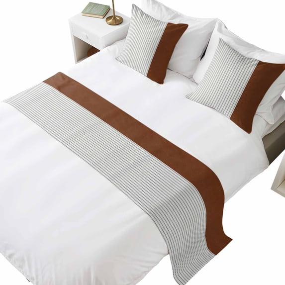 Bed Runner for King Size Bed, Boho Brown Leather Texture 3 Pcs Bedding ...