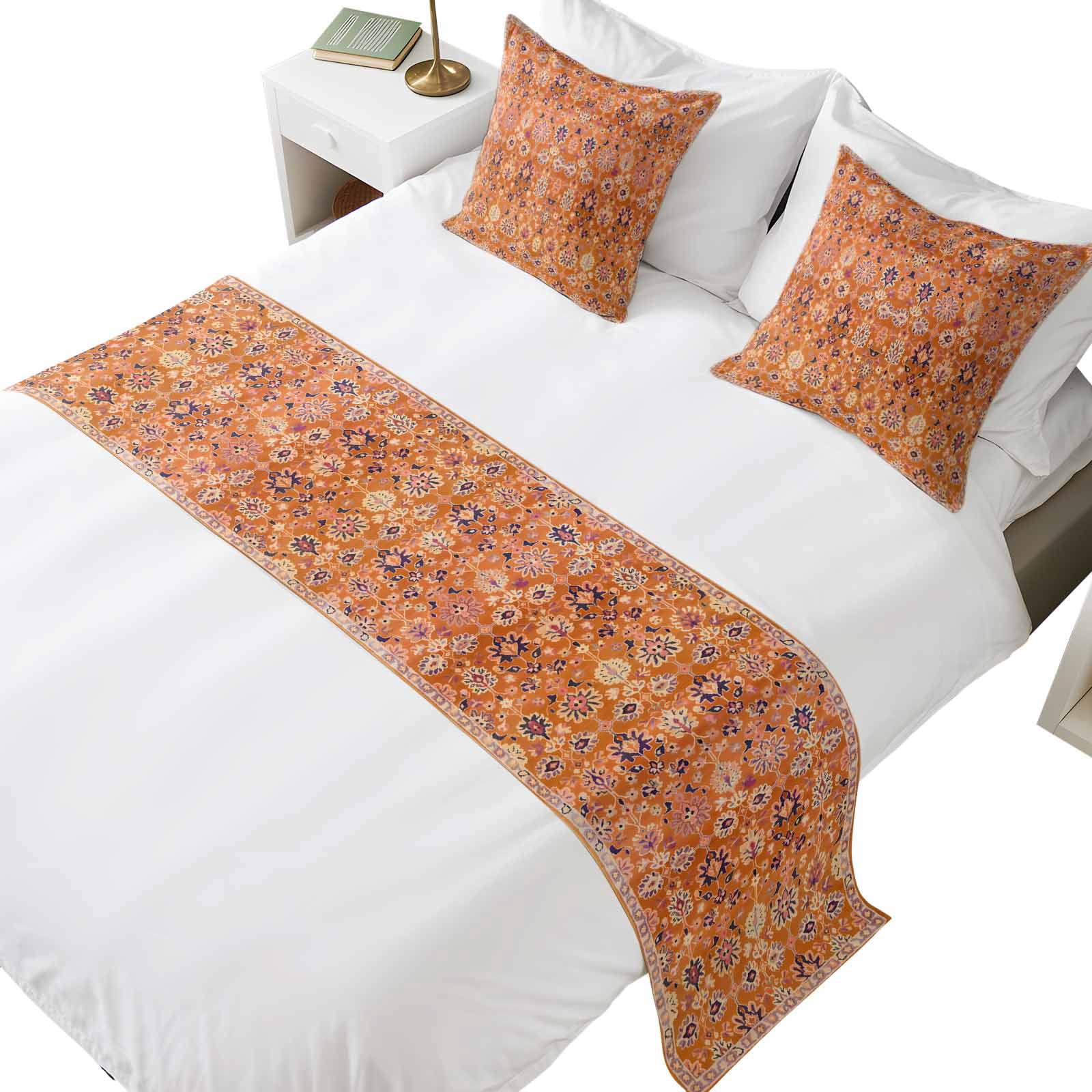 Bed Runner for King Size Bed, Boho Orange 3 Pcs Bedding Runner Set - 1 ...